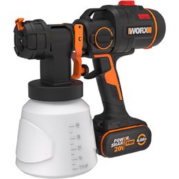 Farbsprühgerät WORX "WX020 NITRO", bunt (schwarz, orange), B:14cm H:28cm T:29cm, Kunststoff, Farbsprühgeräte, 3 Sprühform & 4 Düsengrößen, inkl. Akku & Schnellladegerät