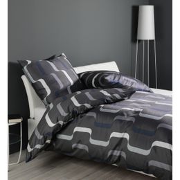 Bettwäsche Janine "Mako-Satin87107 0", grau (anthrazit blau), B/L: 155cm x 200cm, 1 Stk., 1 Stk., Mako-Satin, B/L: 80cm x 80cm, Mako-Satin, Obermaterial: 100% Baumwolle, Bettwäsche, Bettwäsche, mit Reissverschluss