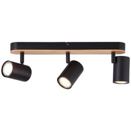 Brilliant Deckenstrahler "Niels", schwarz (schwarz matt, natur), 3, H: 14,5cm, Leuchten, Breite 41 cm, GU10, Metall/Bambus, schwarz matt/natur, Deckenstrahler