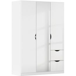 Kleiderschrank Rauch "Freiham Drehtürenschrank Garderobe BESTSELLER", weiß (weiß hochglanz), B:136cm H:197cm T:54cm, Holzwerkstoff, Schränke, mit Spiegel und Schubkästen, Griffmulden, Schlafzimmerschrank Schrank