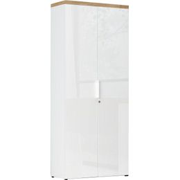 Aktenschrank Inosign "Easy B/H 81/193 cm, Büroschrank, Mehrzweckschrank mit 2 Türen", weiß hochglanz lack, eiche cadiz dekor, B:81cm H:193cm T:34cm, FSC-zertifizierter Holzwerkstoff, Schränke, abschließbar, 4 Böden, Metallgriffe, Top 38 mm stark