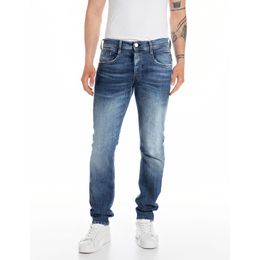 Slim-fit-Jeans Replay "Anbass", Herren, Gr. 32, Länge 36, blau (medium indigo), Denim/Jeans, Obermaterial: 99% Baumwolle, 1% Elasthan, slim fit normal, Jeans