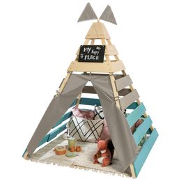 Spielhaus Muddy Buddy "Tipi-Zelt Dreamer", blau (natur, warmgrau, petrolblau), Spielhäuser, KinderB:135cm H:170cm T:135cm, Holz, Holzschutz vorbehandelt, BxTxH: 135x135x170 cm, FSC - schützt Wald, B:135cm H:170cm T:135cm