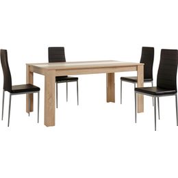 Essgruppe Home Affaire "Pluto", braun (eichefarben sägerau, schwarz,), Sitzmöbel-Sets, moderne Tischgruppe, Tisch, 4 Stühle
