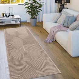 Teppich Paco Home "Livorno 674", beige, B:80cm H:14mm L:250cm, Polypropylen (PP), Teppiche, Uni Farben, moderner Hoch-Tief-Effekt, Scandi-Look, Outdoor geeignet