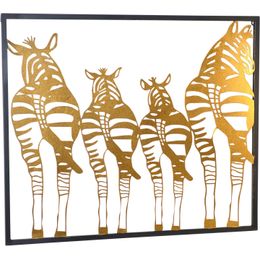 Wanddekoobjekt "Wanddekoration", gold (goldfarben), B:76cm H:65cm T:2,5cm, Metall, HOFMANN LIVING AND MORE, Wanddekoobjekte, Zebra-Familie in gold