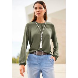 Langarmshirt Heine "Shirt", Damen, Gr. 40, gr&uuml;n (khaki), 95% Viskose, 5% Elasthan, unifarben, Rundhals, Shirts Langarmshirt