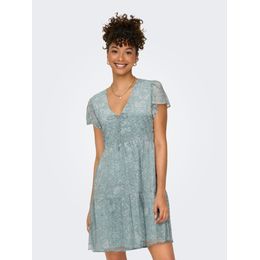 Minikleid Only "ONLAIDA ELISA LIFE DOBBY DRESS WVN", Damen, Gr. M, N-Gr, gr&uuml;n (fog gr&uuml;n aop:w bohemian garden), Web, Obermaterial: 100% Polyester, bedruckt, regular fit ca. Mitte Oberschenkel, V-Ausschnitt, Kleider Minikleid, Sommerkleid