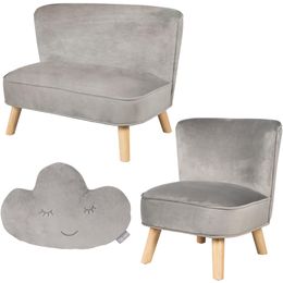 Kindersitzgruppe Roba "Lil Sofa", grau (silbergrau,), Sitzmöbel-Sets, Kinder, Samt, bestehend aus Kindersofa, Kindersessel und Dekokissen in Wolkenform
