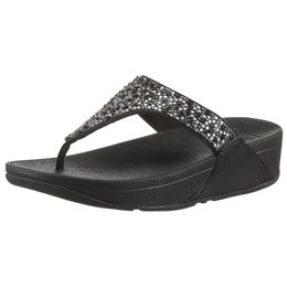 Zehentrenner fitflop "LULU CRYSTAL", Damen, Gr. 36, schwarz, Textil, Glitzer, Schuhe Zehentrenner, Sandale, Pantolette mit Schmucksteine