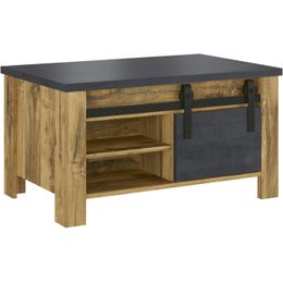 Couchtisch Home Affaire "York, Beistelltisch, Wohnzimmertisch mit Scheunentorbeschlag", grau (hunton oak dekor, anthrazit), B:93cm H:51cm T:60cm, Tische, Couchtisch, mit Ablagem&ouml;glichkeiten, in Hunton Oak und Anthrazit