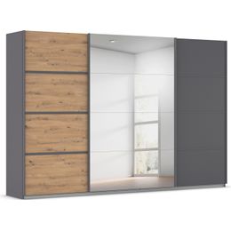 Kleiderschrank Rauch "Schwebetürenschrank OTTO´s Choice Garderobe Schrank TOP ANGEBOT Avola", grau (graumetallic, eiche artisan, leisten graumetallic), B:315cm H:210cm T:62cm, Holzwerkstoff, Schränke, Kleiderschrank, mit eleganten Zierleisten in Chrom, Schwarz oder Weiß MADE IN GERMANY