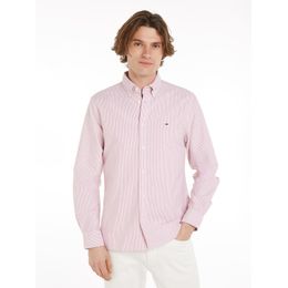 Langarmhemd Tommy Hilfiger "HERITAGE OXFORD STRIPE Regular Fit SHIRT", Herren, Gr. L, N-Gr, rot (terra rot, weiß), Web, Obermaterial: 100% Baumwolle, gestreift, regular fit, 2-Knopf-Manschette, Hemden