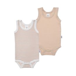 Body Liliput, Jungen, Gr. 74/80, EURO-Gr&ouml;&szlig;en, beige, 95% Baumwolle, 5% Polyester, gestreift, unifarben, Rundhals, Bodys Body, 2er-Pack mit angenehmem Rundhalsausschnitt