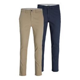 Jack & Jones Chinohose JACK & JONES "SLIM FIT MARCO 2PCS", Herren, Gr. 34, L&auml;nge 34, beige, Twill, Obermaterial: 98% Baumwolle, 2% Elasthan, schmal lang, Hosen Chinohose