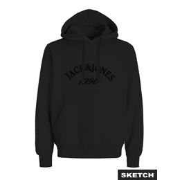 Jack & Jones Kapuzensweatshirt JACK & JONES "JORBLEECKER BRANDING SWEAT HOOD BF", Herren, Gr. M, schwarz detail:jj, angeraute Sweatware, Obermaterial: 70% Baumwolle, 30% Polyester, unifarben, relaxed fit, Rippb&uuml;ndchen, Sweatshirts