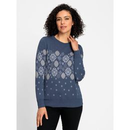 Rundhalspullover Inspirationen "Jacquard-Pullover", Damen, Gr. 36, blau (rauchblau, gemustert), 70% Baumwolle, 30% Polyacryl, gemustert, mehrfarbig, Pullover Rundhalspullover