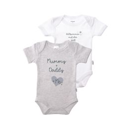 Body Liliput, Jungen, Gr. 86/92, EURO-Gr&ouml;&szlig;en, grau (grau, wei&szlig;), 100% Baumwolle, bedruckt, kurz, Bodys Body, 2er-Pack mit niedlichem Frontprint