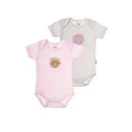 Body Liliput "L&ouml;we", Jungen, Gr. 86/92, EURO-Gr&ouml;&szlig;en, rosa (rosa, grau), 100% Baumwolle, bedruckt, kurz, Rundhals, Bodys Body, mit knopflos erweiterbarem Halsausschnitt