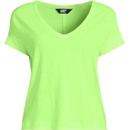 LANDS' END Leinen/Modal-Shirt mit V-Ausschnitt, Damen,  Grün, Leinen/Baumwolle Modal, by Lands' End