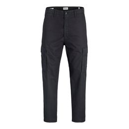 Jack & Jones Cargohose JACK & JONES "JPSTKANE FRANK CARGO NOOS", Herren, Gr. 33, L&auml;nge 32, schwarz, Web, Obermaterial: 98% Baumwolle, 2% Elasthan, unifarben, relaxed fit kn&ouml;chellang, Hosen Cargohose