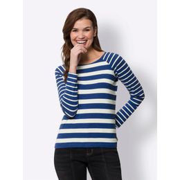 Rundhalsshirt Heine "Streifenshirt", Damen, Gr. 38, blau (royalblau, ecru, gestreift), 95% Viskose, 5% Elasthan, gemustert, gestreift, Rundhals, Shirts Rundhalsshirt