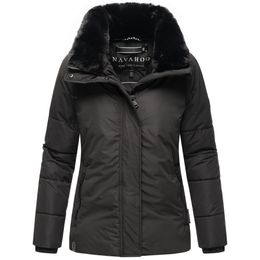 Winterjacke Navahoo "Frostii XIV", Damen, Gr. L (40), schwarz, Obermaterial: 100% Polyester; Futter: 100% Polyester; Wattierung: 100% Polyester; Ärmelfutter: 100% Polyester, gerade hüftbedeckend, hoch geschlossener Ausschnitt, eng Rippstrickbündchen, Jacken Winterjacke, modische Damen Winter Steppjacke mit Kunstfellkragen