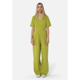 Jumpsuit FRESHLIONS "Kira", Damen, Gr. M, EURO-Gr&ouml;&szlig;en, gr&uuml;n, 100% Leinen, lang, V-Ausschnitt, Overalls Jumpsuit, im klassischen Design