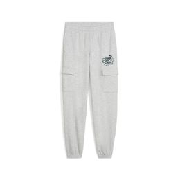 Sporthose Puma "MID90s Cargo-Jogginghose Jungen", M&auml;dchen, Gr. 128, Normalgr&ouml;&szlig;en, light gray heather, Obermaterial: 34% Polyester, 66% Baumwolle; Tasche &ndash; Oben: 100% Baumwolle, bedruckt, regular fit, Hosen Sporthose