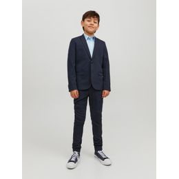 Jack & Jones Anzug JACK & JONES JUNIOR "JPRSOLAR elastisch und pflegeleicht für besondere Anlässe", Jungen, Gr. 176, N-Gr, blau (schwarz navy), Web, Obermaterial: 78% Polyester, 17% Viskose, 5% Elasthan, unifarben, slim fit, Anzüge, unifarben, modisch, slim fit, Web, Reverskragen