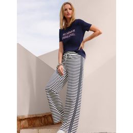 T-Shirt Heine "T-Shirt", Damen, Gr. 38, blau (marine, ecru), 95% Baumwolle, 5% Elasthan, bedruckt, gemustert, mehrfarbig, unifarben, Rundhals, Shirts T-Shirt