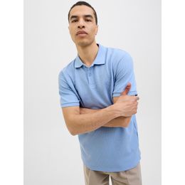 Jack & Jones Poloshirt JACK & JONES "JJEAUSTIN POLO SS NOOS", Herren, Gr. XS, blau (chambray blau detail:classic), Jersey, Obermaterial: 58% Polyester, 40% Baumwolle, 2% Elasthan, unifarben, regular fit normal, ohne Ausschnitt, gerader Abschluss, Shirts, mit Logo Stickerei