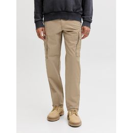 Jack & Jones Cargohose JACK & JONES "JPSTKANE FRANK CARGO NOOS", Herren, Gr. 31, L&auml;nge 32, crockery, Web, Obermaterial: 98% Baumwolle, 2% Elasthan, unifarben, relaxed fit kn&ouml;chellang, Hosen Cargohose
