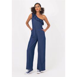 Jumpsuit FRESHLIONS "Indigo", Damen, Gr. S, EURO-Gr&ouml;&szlig;en, blau (dunkelblau), 100% Lyocell, lang, Overalls Jumpsuit, im Denim-Style