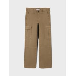 Cargohose name it "NKMRYAN ST TWI CARGO PANT 5720-OT NOOS", Jungen, Gr. 122, N-Gr, braun (kelp), Web, Obermaterial: 98% Baumwolle, 2% Elasthan, unifarben, slim fit normal, Hosen