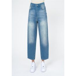 Bequeme Jeans FRESHLIONS "Silvia", Damen, Gr. M, EURO-Größen, blau (hellblau), 100% Baumwolle, unifarben, lang, Jeans, mit stylischer 7/8-Länge