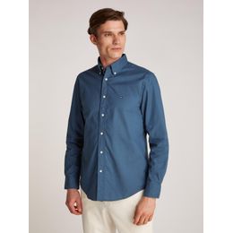 Businesshemd Tommy Hilfiger "FLEX POPLIN SOLID Regular Fit SHIRT mit Button-down und Rückenfalte", Herren, Gr. L, N-Gr, blau (aegean sea), Popeline, Obermaterial: 100% Baumwolle, unifarben, regular fit hüftlang, Ärmel mit Ärmelschlitz 1-Knopf-Manschette, Hemden, unifarben, klassisch, regular fit, Baumwolle, Kragen