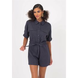 Jumpsuit FRESHLIONS "Livia", Damen, Gr. L, EURO-Gr&ouml;&szlig;en, blau (dunkelblau), 100% Leinen, kurz, ohne Ausschnitt, Overalls Jumpsuit, mit atmungsaktiver Eigenschaft