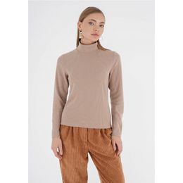 Rollkragenpullover FRESHLIONS "Havin", Damen, Gr. L, beige, 98% Polyester, 2% Elasthan, unifarben, normal, hoch geschlossener Ausschnitt, Pullover Rollkragenpullover, mit Stehkragen