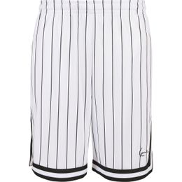Stoffhose Karl Kani "Karl Kani Herren Small Signature Pinstripe Mesh Shorts", Herren, Gr. L, US-Gr&ouml;&szlig;en, wei&szlig;, 100% Polyester, gestreift, loose fit, Hosen Stoffhose
