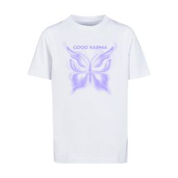 T-Shirt MisterTee "MisterTee Good Karma Butterfly Tee", Mädchen, Gr. 146/152, weiß, 100% Baumwolle, bedruckt, relaxed fit, Rundhals, Shirts T-Shirt