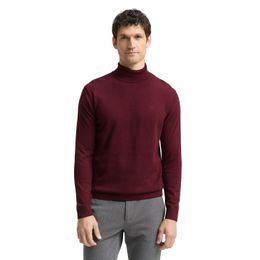 Rollkragenpullover Tom Tailor, Herren, Gr. L, bordeaux melange, Strick, Obermaterial: 100% Baumwolle, unifarben, regular fit hüftbedeckend, Rundhals, Flachstrickbündchen, Pullover, im Strick-Design