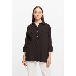 Véro Moda Hemdbluse VERO MODA "VMBUMPY L/S SHIRT NEW WVN GA NOOS", Damen, Gr. XS, braun (chocolate torte), Web, Obermaterial: 100% Viskose, unifarben, regular fit Po-bedeckend, V-Ausschnitt, mit Riegel Manschette, Blusen
