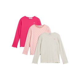 Langarmshirt bonprix, M&auml;dchen, Gr. 140/146, rosa (dunkelpink, softrosa, naturmeliert), Obermaterial: 98% Baumwolle, 2% Polyester, regular fit, Shirts Langarmshirt