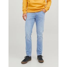 Jack & Jones Slim-fit-Jeans JACK & JONES "JJIGLENN mit Used-Look und Stretchkomfort", Herren, Gr. 29, Länge 30, blau (blau denim), Denim/Jeans, Obermaterial: 76% Baumwolle, 22% Polyester, 2% Elasthan, Abriebeffekte, slim fit, Jeans, Abriebeffekte, modisch, slim fit, Baumwollmischung