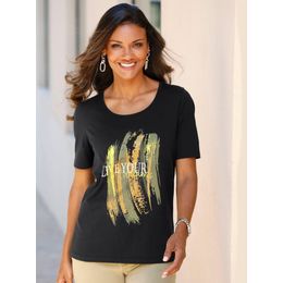 Kurzarmshirt Classic Basics "Rundhals-Shirt", Damen, Gr. 38, gr&uuml;n (schwarz, limone), 100% Baumwolle, gemustert, mehrfarbig, Shirts