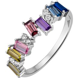 Fingerring Firetti "Schmuck Geschenk Silber 925 Silberring Ring Regenbogen" Gr. 56, bunt (silberfarben, gelb, braun, rosa, violett, lila, hellblau, dunkelblau, kristallweiß), Fingerringe, Damen, 56, Silber 925 (Sterlingsilber), 1,8mm, mit Zirkonia (synth.)