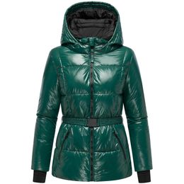 Steppjacke Navahoo "Eisglanz 14", Damen, Gr. XXL (44), gr&uuml;n, Obermaterial: 100% Nylon; Innenfutter: 100% Polyester; Wattierung: 100% Polyester; &Auml;rmelfutter: 100% Polyester, figurumspielend Po-bedeckend, hoch geschlossener Ausschnitt, elastischer Bund mit Daumenl&ouml;chern, Jacken Steppjacke, Gl&auml;nzende Damen Winterjacke mit Tailleng&uuml;rtel