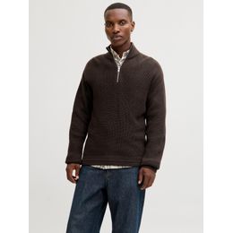 Jack & Jones Troyer JACK & JONES "JJKAITO KNIT HALF ZIP BF", Herren, Gr. S, delicioso, Strick, Obermaterial: 70% Polyacryl, 30% Baumwolle, unifarben, relaxed fit normal, hoch geschlossener Ausschnitt, Pullover Troyer