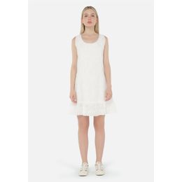Jerseykleid FRESHLIONS "Avery", Damen, Gr. L, EURO-Größen, weiß, 100% Baumwolle, unifarben, normal, Rundhals, Kleider, mit gerafftem Faltenrock